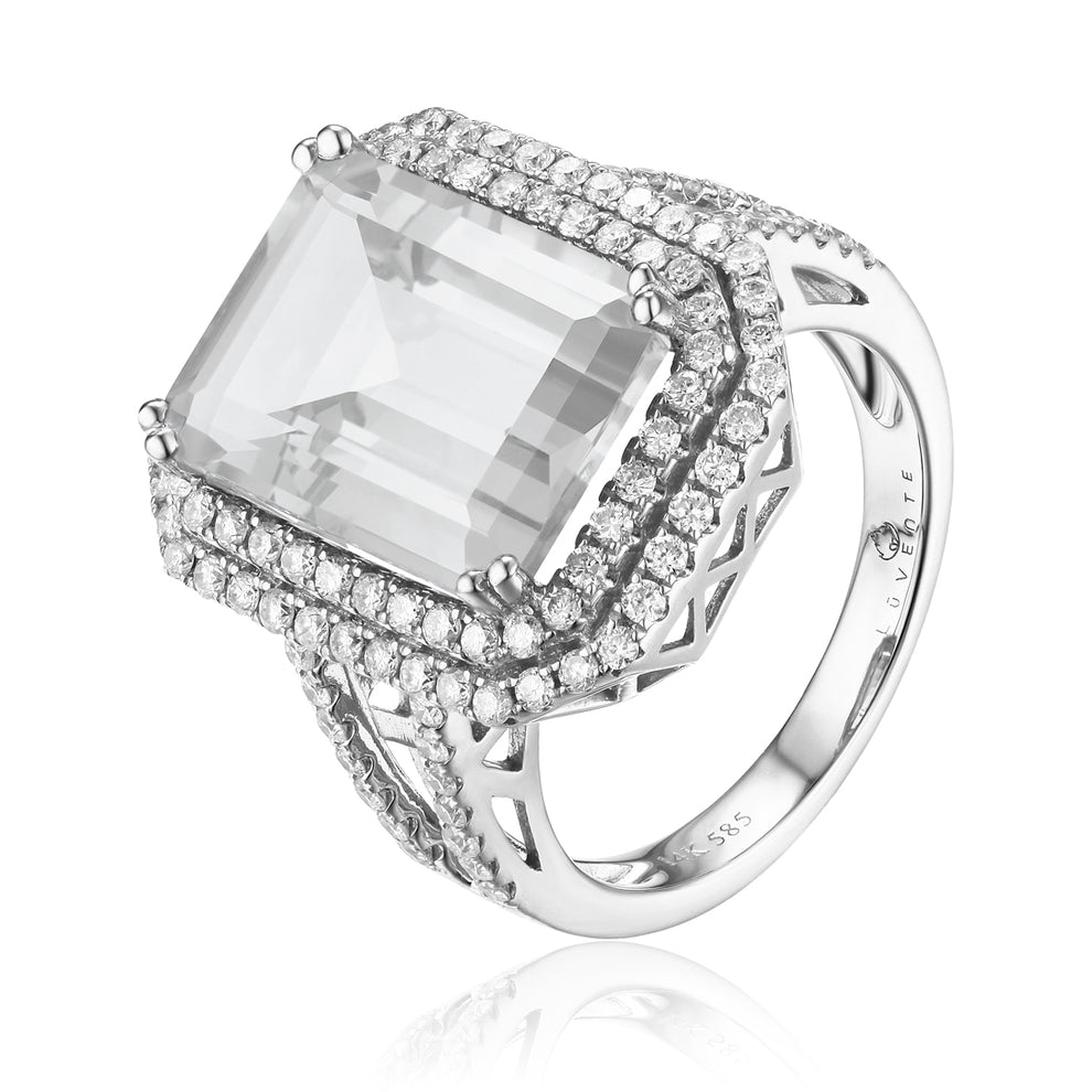 Double Halo Emerlad Cut Ring – Luvente