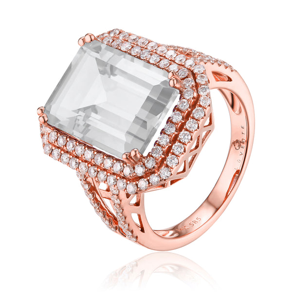 Double Halo Emerlad Cut Ring – Luvente