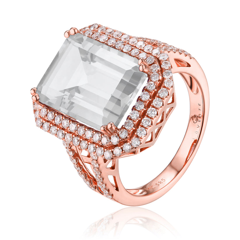 Double Halo Emerlad Cut Ring – Luvente