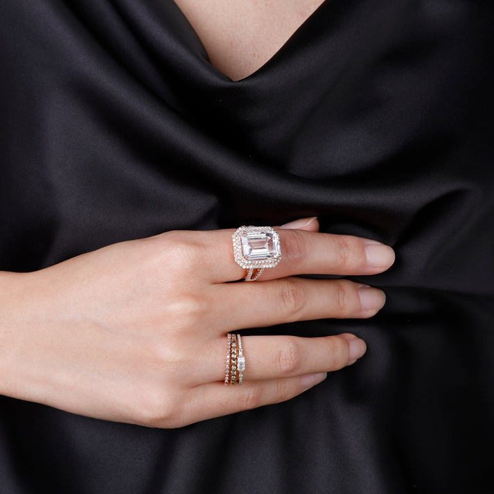 Double Halo Emerlad Cut Ring – Luvente